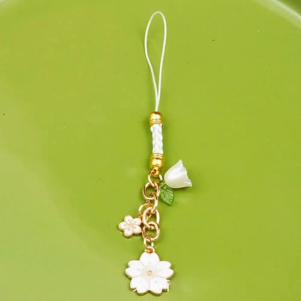 Брелок для ключей Сакура, чехол для мобильного телефона, брелок, короткий стиль, ремешок для телефона с защитой от потерь, универсальный ремешок для телефона с цветком, подвеска-сумка