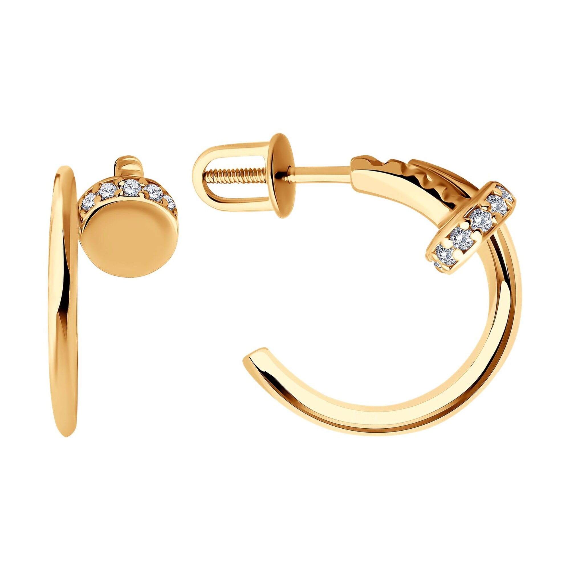 Серьги пусеты, серебро, 925 проба, золочение, фианит