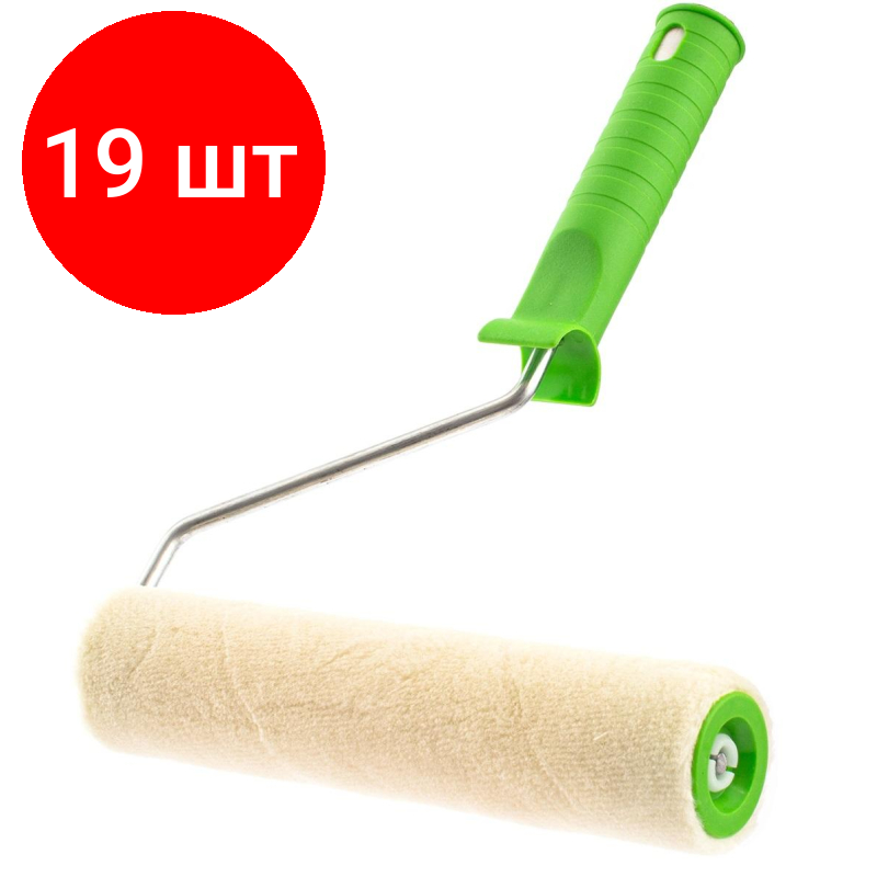 Комплект 19 штук, Валик 200 мм D=36 мм с ручкой 6 мм полиакрил, шерсть Велюр Сибртех 80134