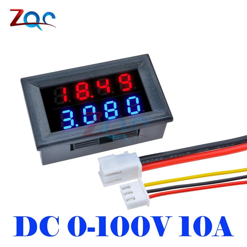 Diymore Мини-DC 4-битный двойной вольтметр-амперметр DC 100V 10A Red Blue