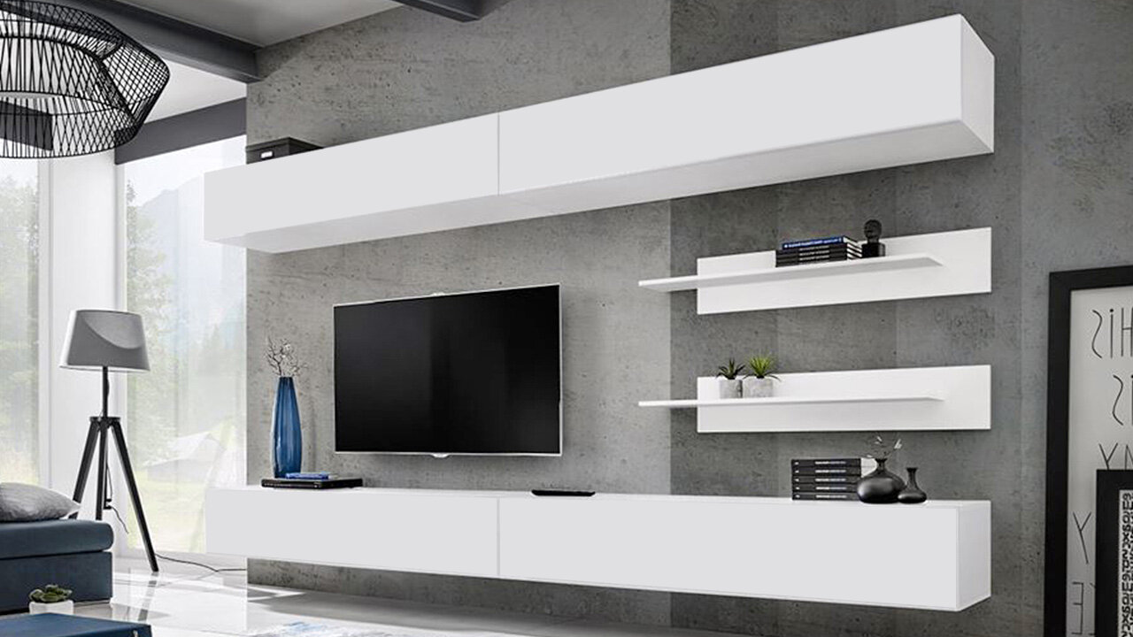 Гостиная 1 Белый Фасадный 0101 NEW 320x40x180 см, Фиеста