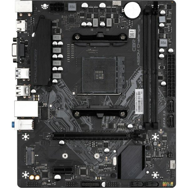 Материнская плата CBR A520M Challenger, AM4, AMD A520, 2xDDR4, 4xSATA, 1xM.2, 1xPCIe 3.0 x16, 1xPCIe x1, 1xHDMI, 1xVGA, 1x 1Gb LAN, 2xUSB-A 2.0, 2xUSB