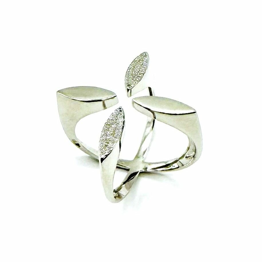 Кольцо широкое, разъемное, серебро, 925 проба, родирование, циркон, фианит