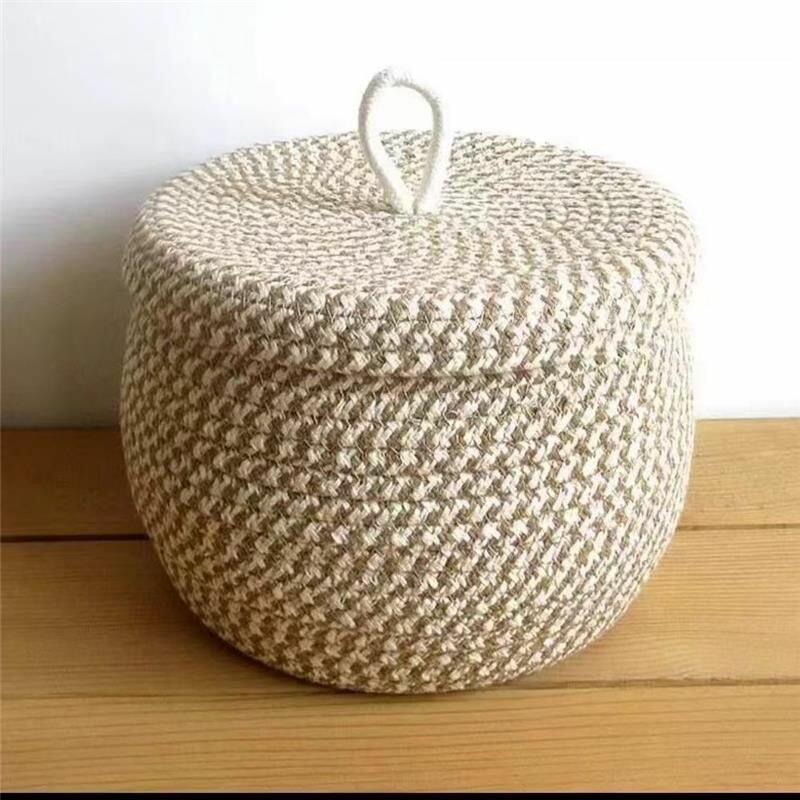 Корзина с крышкой круглая из джута d 23см h 18см ручной работы