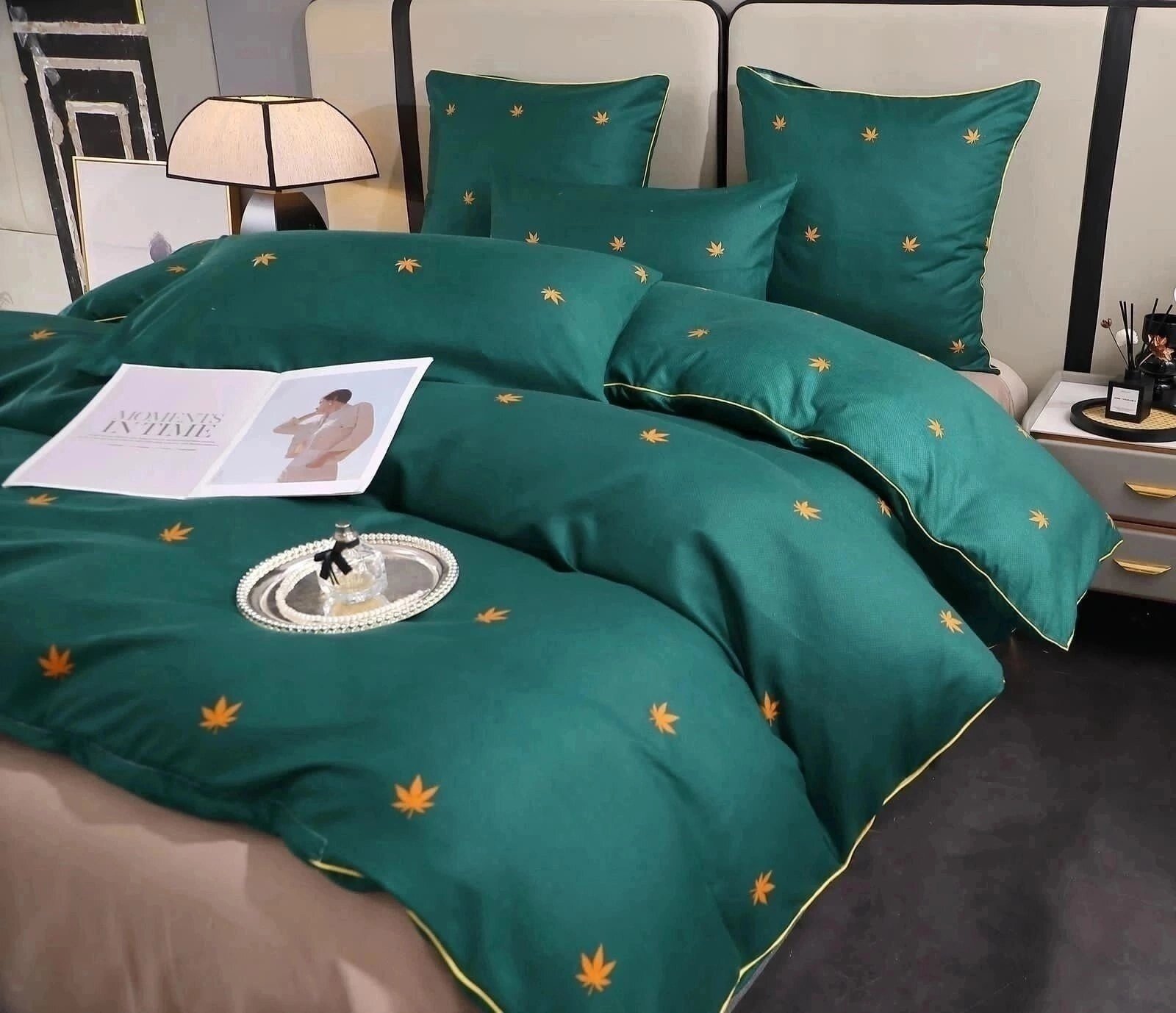 Комплект постельного белья 2-х спальный ALANNA Сатин - Листья Клена / Пододеяльник 180x220 см. / Простыня 200x220 см.