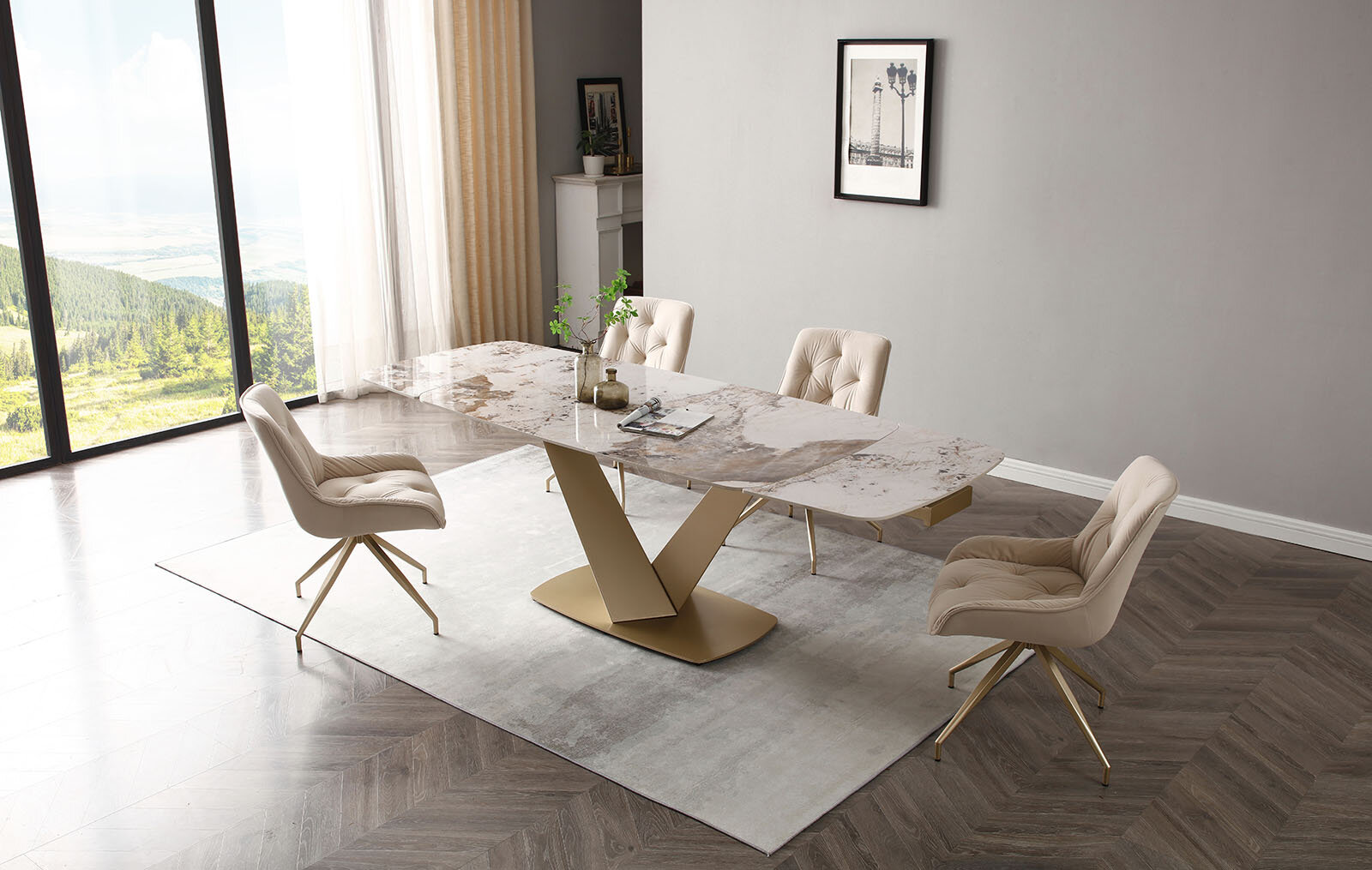 Стол раскладной Victoria 140-200, светлая керамика/шампань