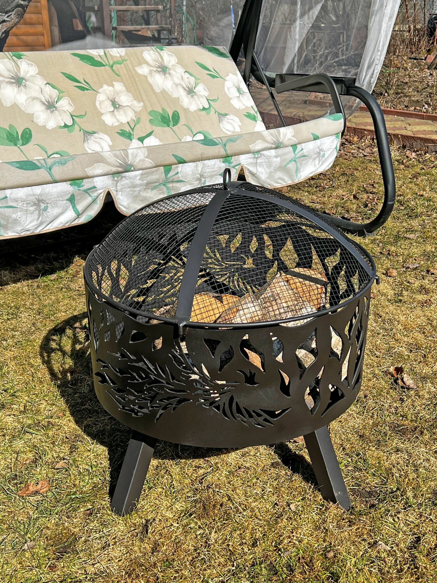 Костровая чаша Жар Птица "Огонь" 5в1(Решетка Гриль+Крышка+Сетка+Купол искрогаситель) 60 см 0,3 см