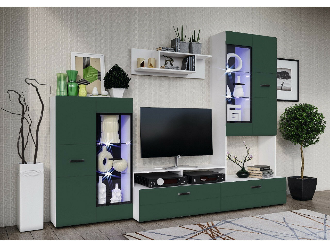 Гостиная Вариант №3, современная, фасады из МДФ, (Браш Мени Грин, Белый)