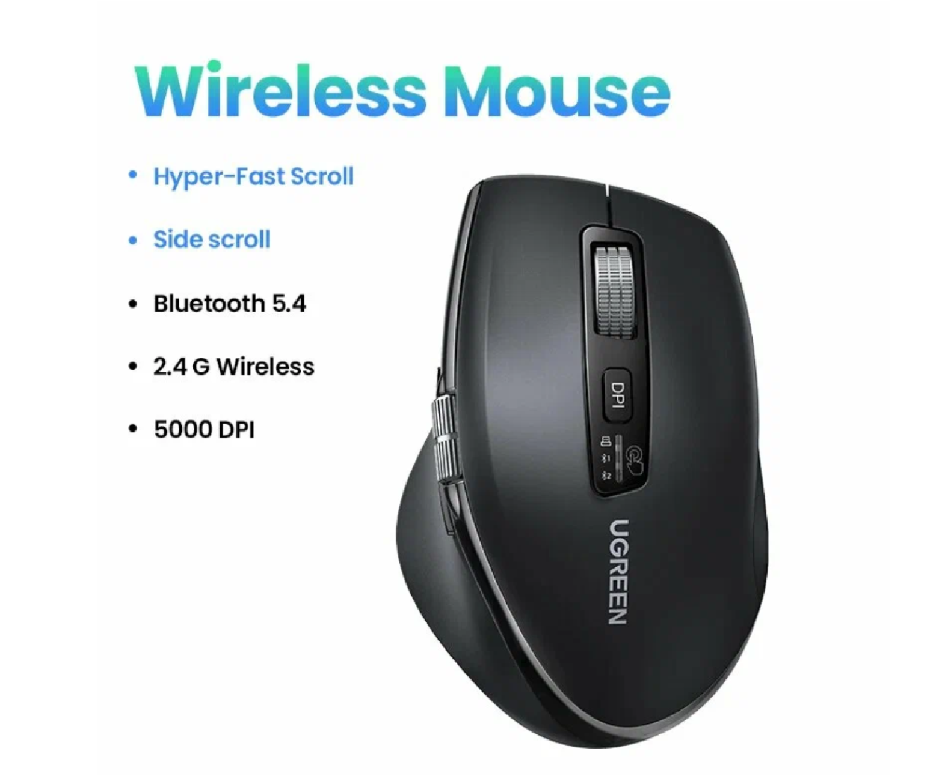 Беспроводная мышь Ugreen M751 (55468), 5000 DPI, bluetooch 5.3, black, черная