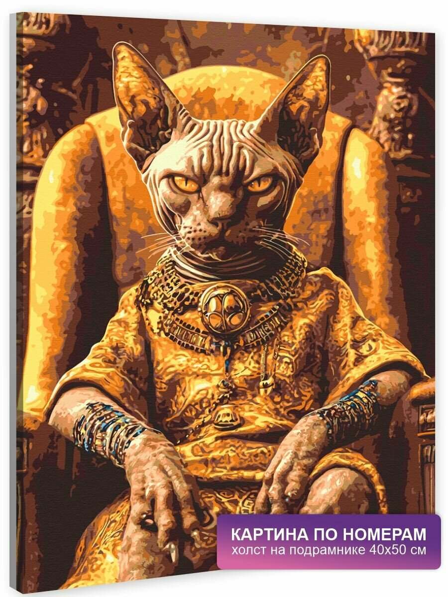 Картина по номерам на холсте с подрамником 40х50 см. Природа, животные, рыбы, птицы. Кот, кошка, котенок. "Египетский кот", арт. 7603/