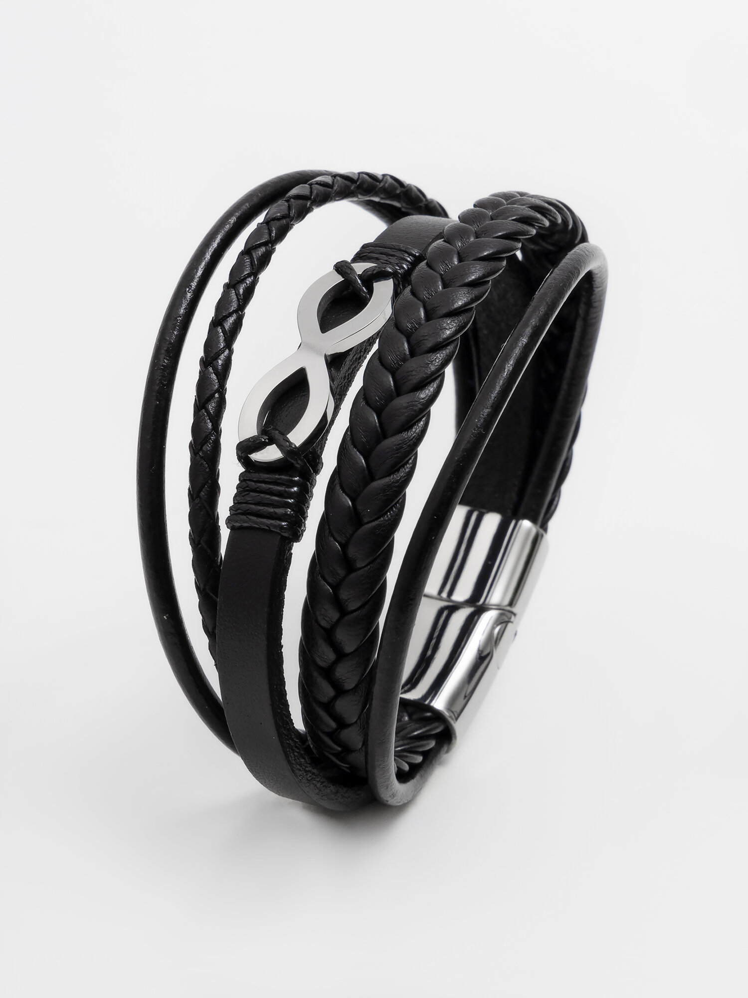 Плетеный браслет, металл, кожа