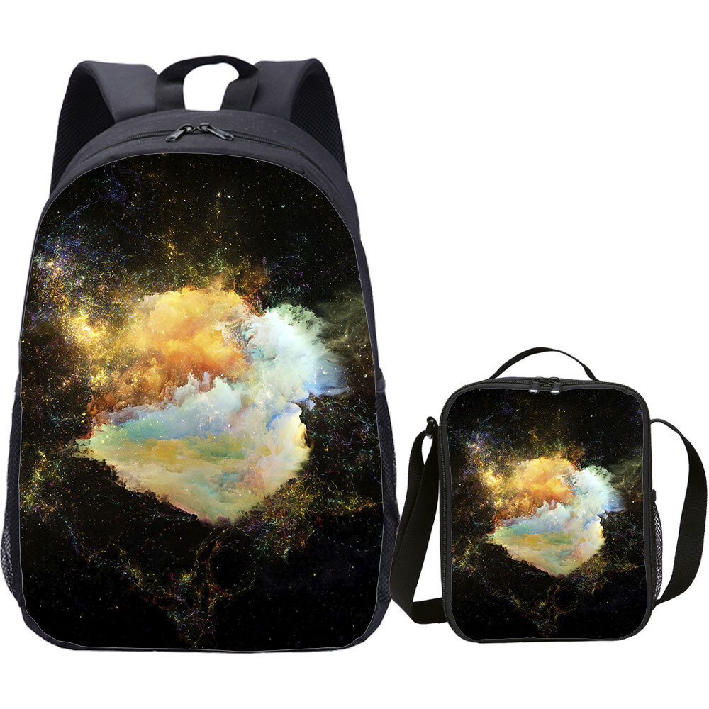Школьная сумка Cosmic Starry Sky с цветной печатью 17-дюймовый большой емкости для учеников начальной школы Школьная сумка для обеда Костюм
