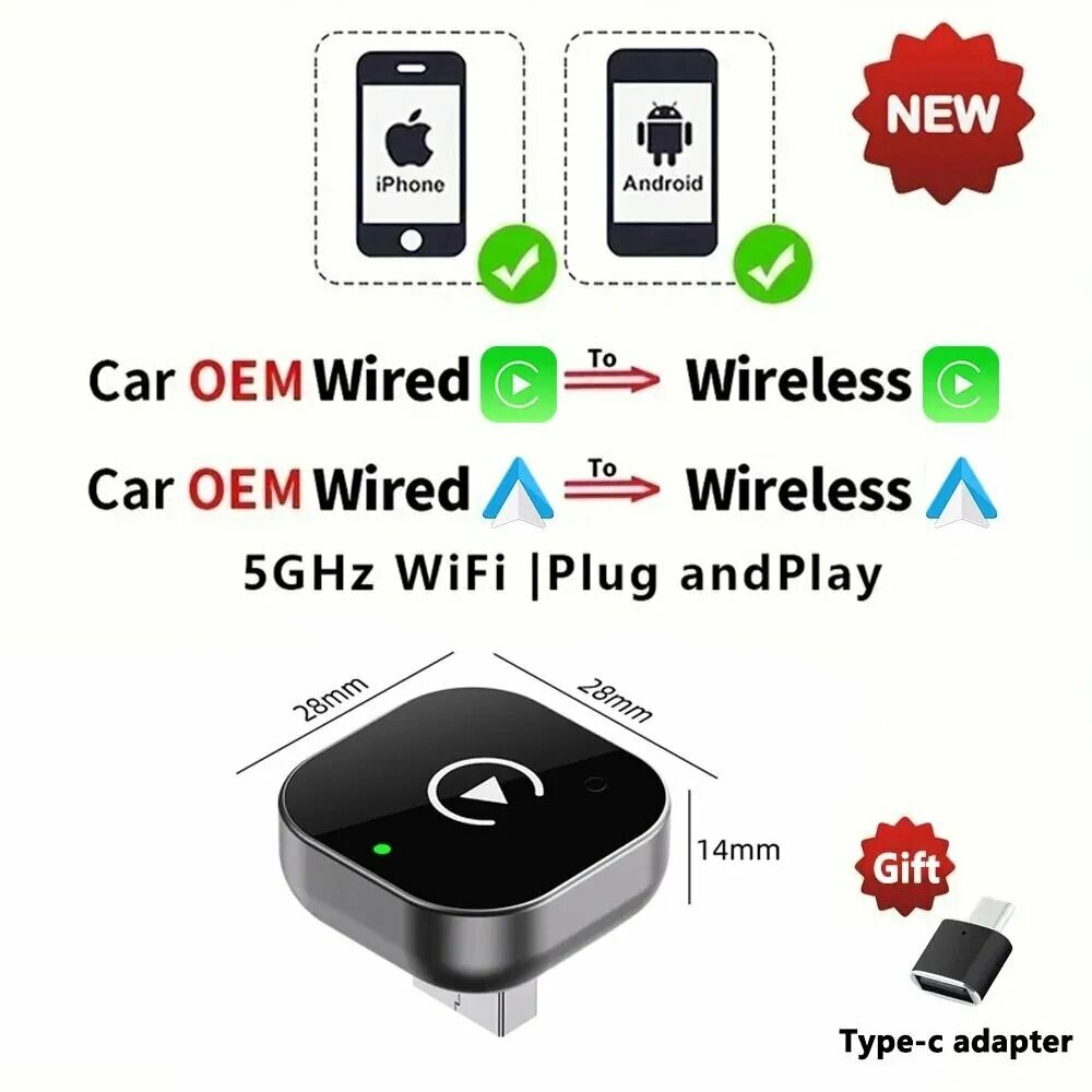 EKIY 2in1 Беспроводной адаптер Dongle Android Auto AI Smart Box для автомобиля с проводными автомобильными интеллектуальными системами CarPlay