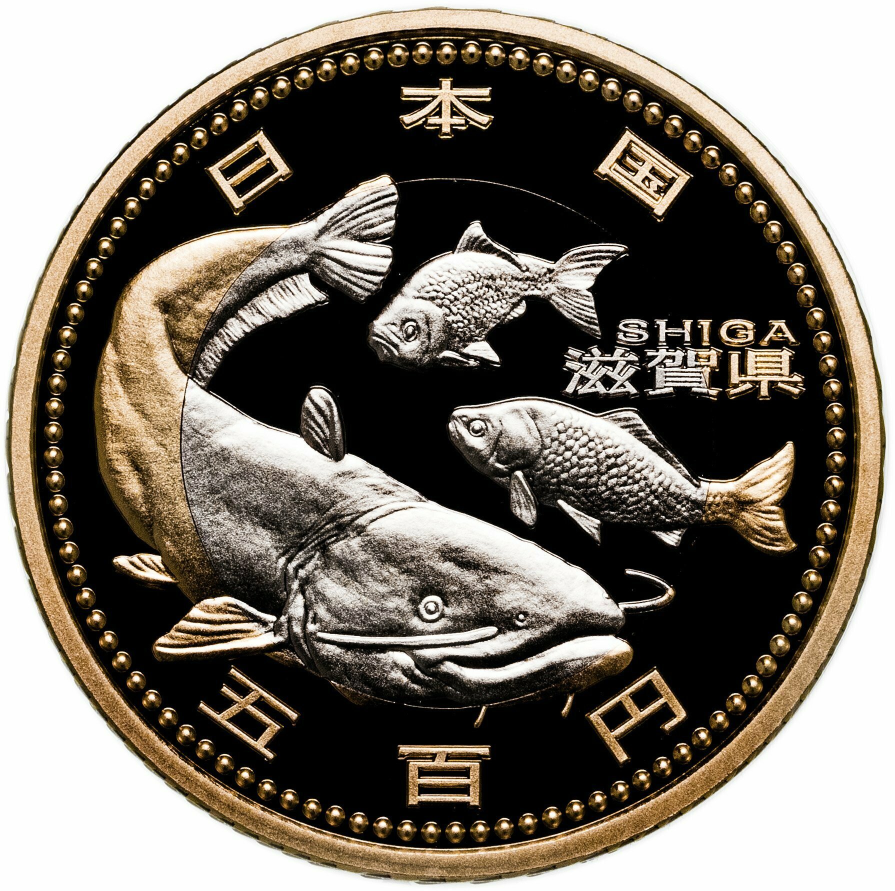 Япония 500 йен 2011 "47 префектур Японии - Сига" в футляре, Биметалл, в сохранности Proof