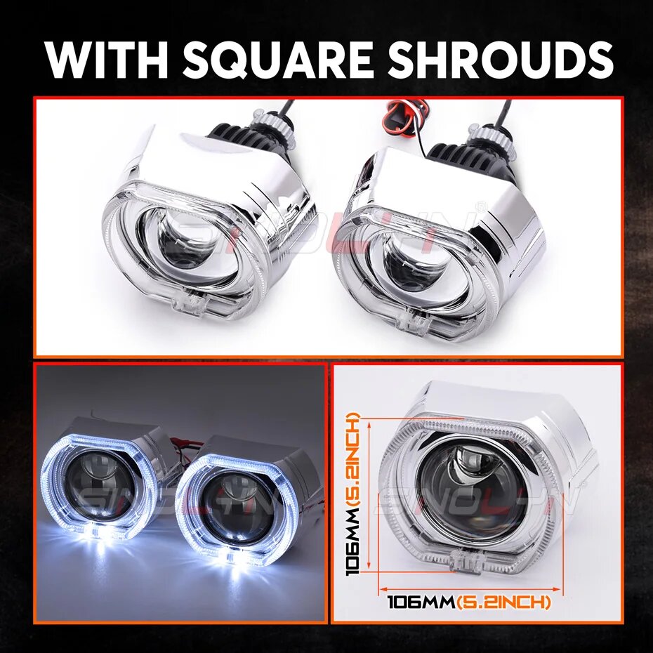 Sinolyn 2,5-дюймовые линзы проектора Hyperboloid Bi LED 6000K для фар H7 H4 H1 9005 9006 Angel Eyes Автомобильные аксессуары би лед линзы 2 5 дюйма лед лампы для авто ангельские глазки led билет линзы линзы для авто