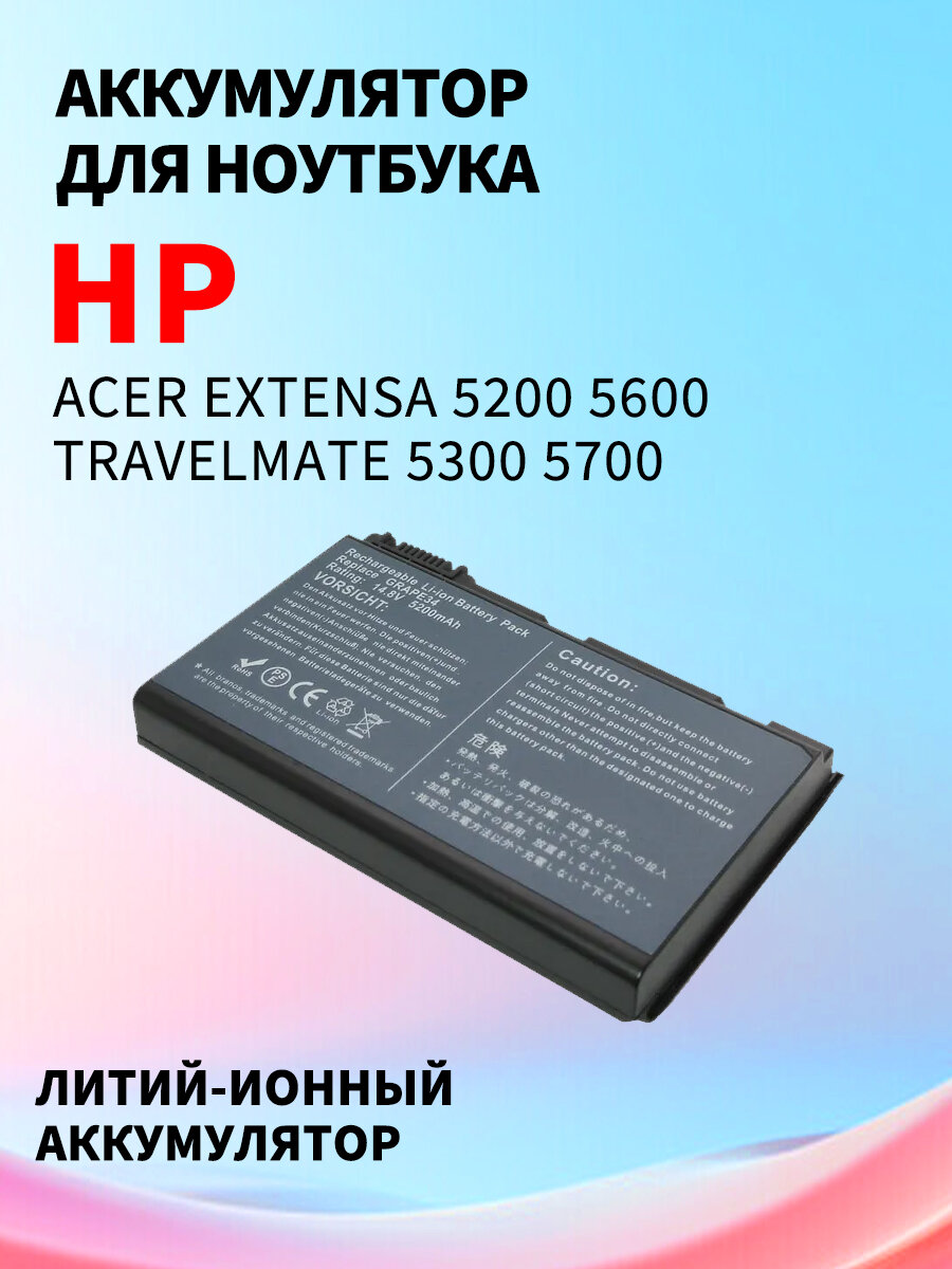 Аккумуляторная батарея для ноутбука Acer Extensa 5200 5600 TravelMate 5300 5700 14.4V 4400mAh черная