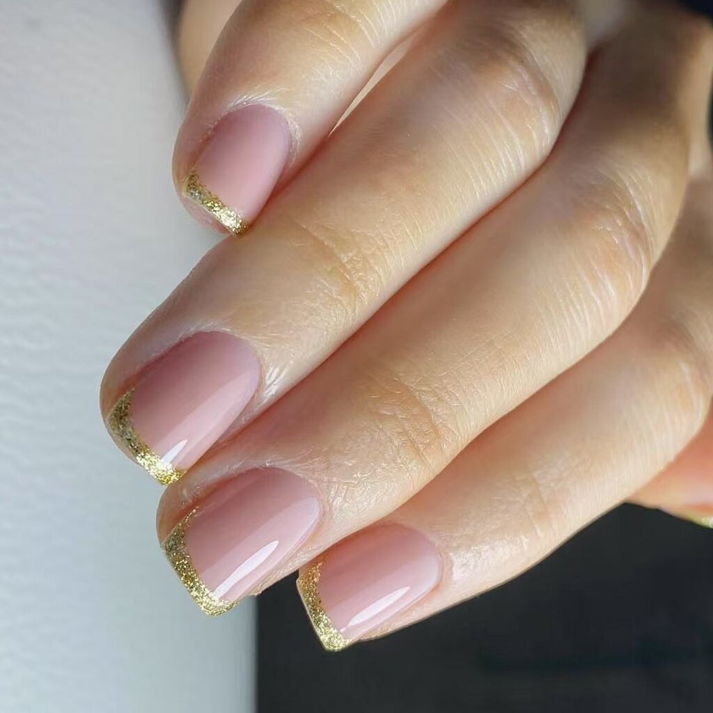 24 Шт Блестящий Французский Наконечник Прижимается К Ногтю Короткий Квадратный Накладной Ноготь Простой Акриловый Ноготь Глянцевое Полное Покрытие Приклеивается К Ногтю