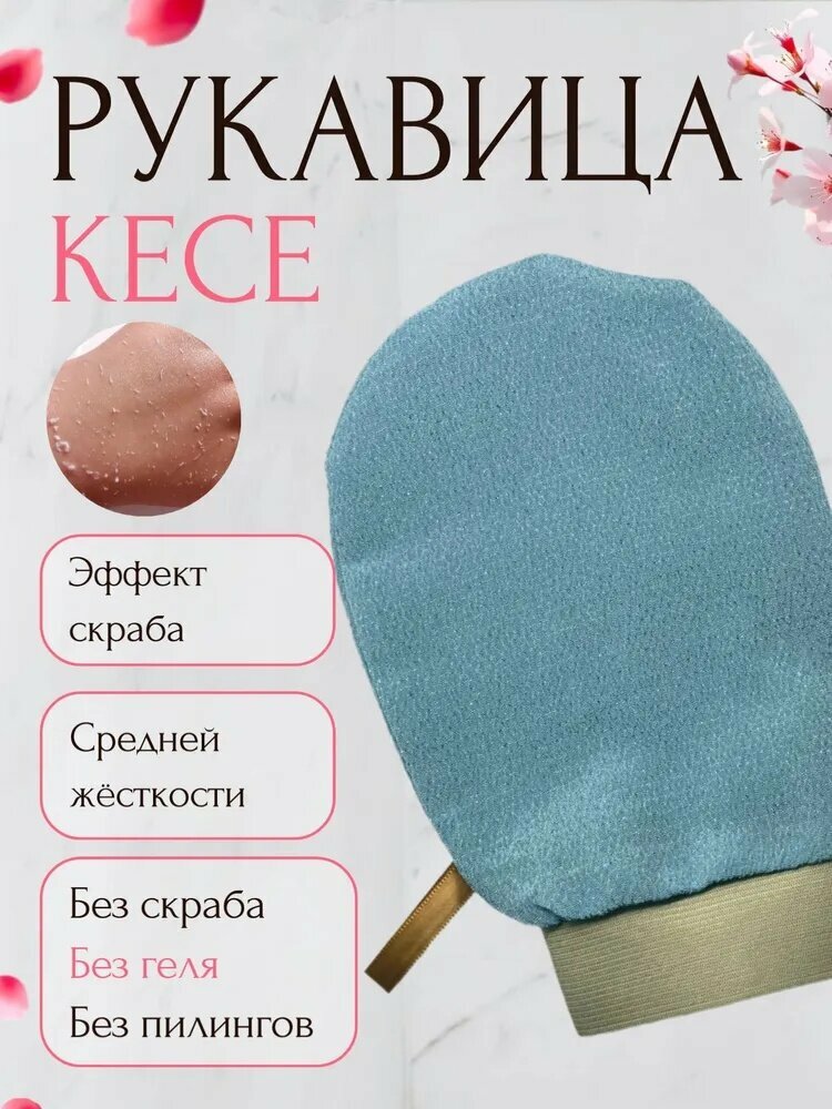 Рукавичка для пилинга - кесе / Варежка Кесе / вискоза, голубая