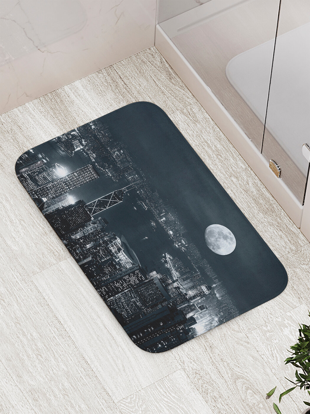 Коврик для ванной комнаты, туалета "Мегаполис в полнолуние" противоскользящий, 52х77 см, JoyArty