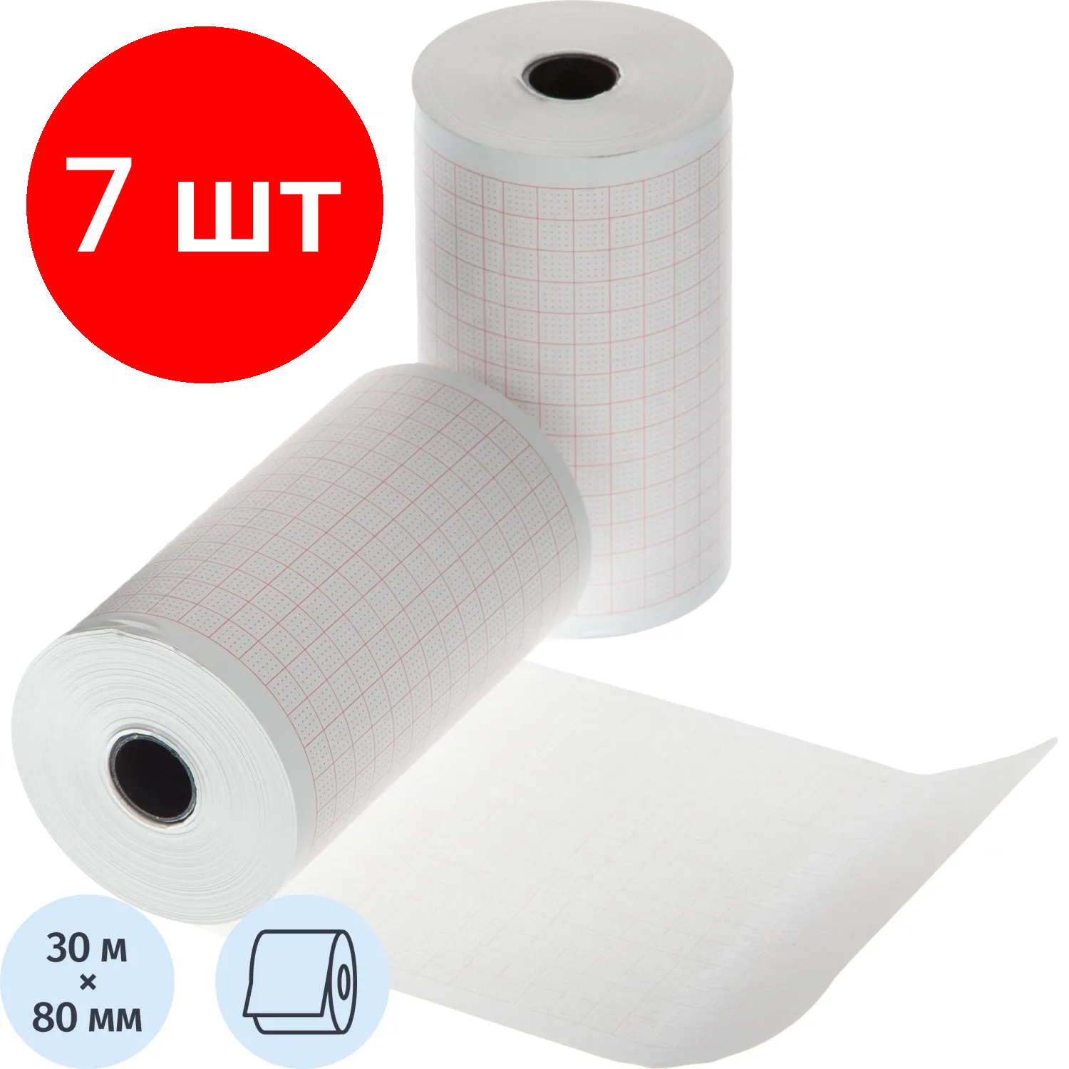 Комплект 7 упаковок, Лента регист. тепл. для ЭКГ 80х30 (н.) HEART SCREEN, К8030АК18, 6рул/уп