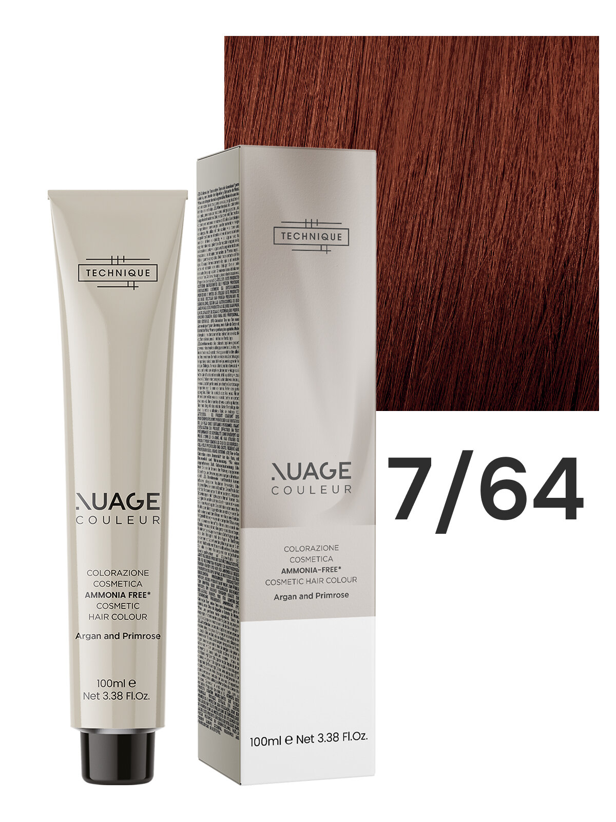 Крем - краска для волос профессиональная без аммиака Technique Nuage Ammonia Free Hair Color Cream 7.64 Русый Красно-медный, 100 мл