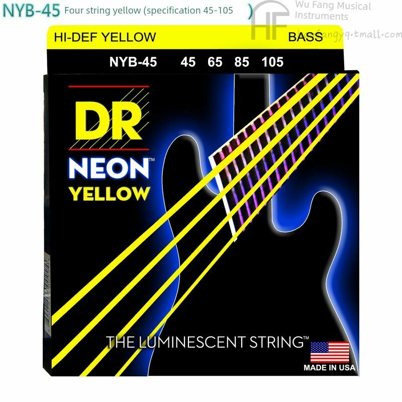 DR NEON Неоновые Струны для Электробаса 4-Струнные 45-105 Гаус, Желтый
