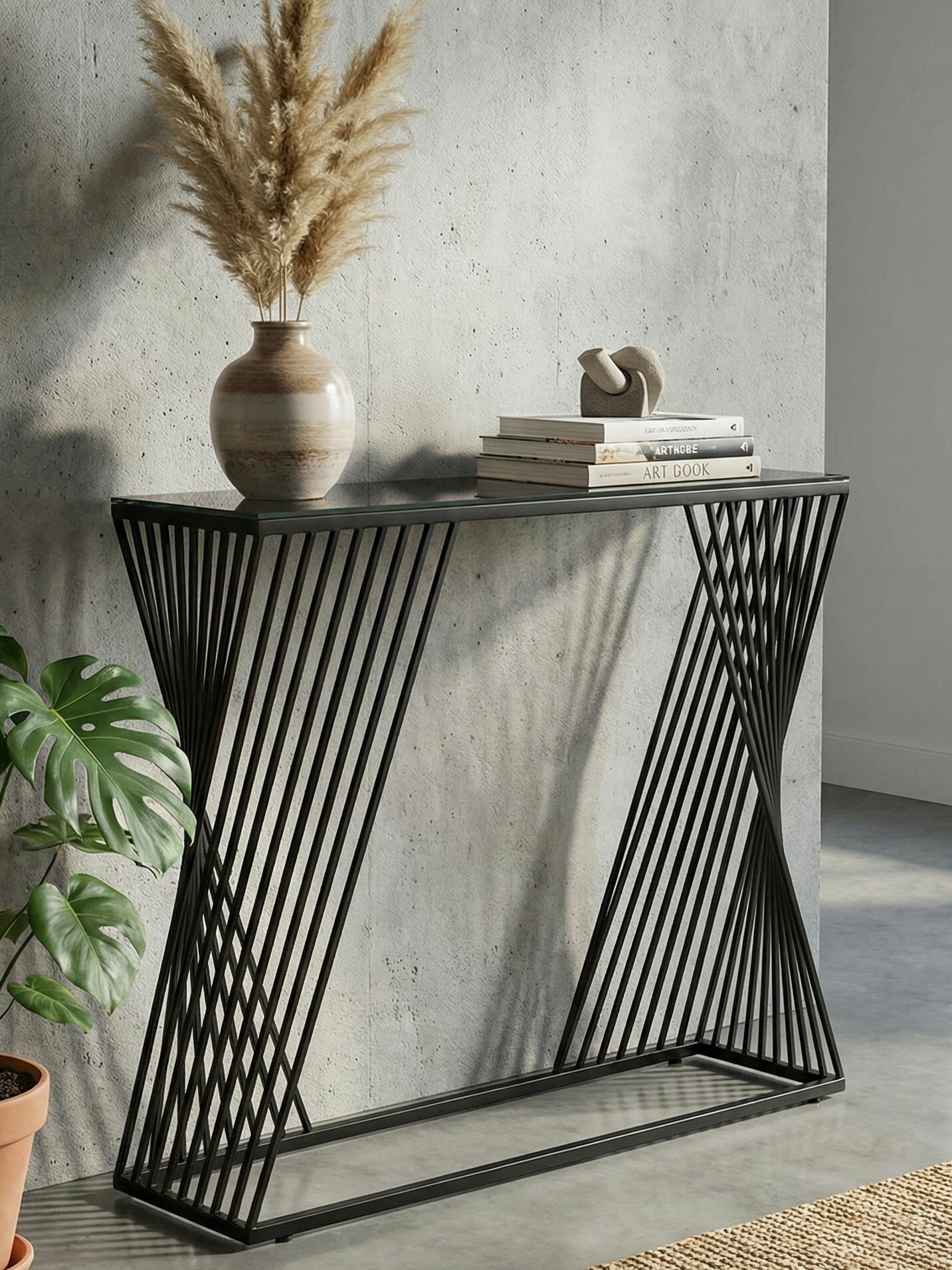 Консольный столик, туалетный столик РИМ 800х875х250мм (черный/стекло серое графит)