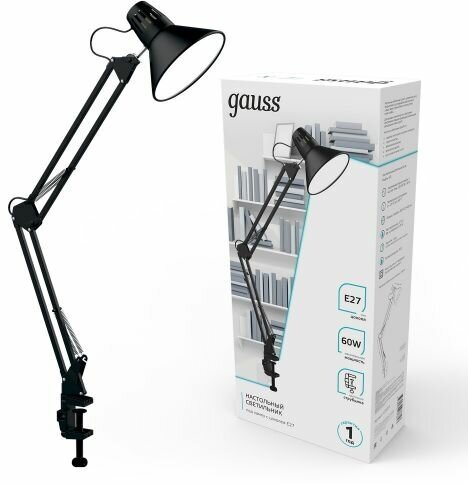 Настольная лампа Gauss GTL001 60W 220-240V E27 черный струбцина 1/16