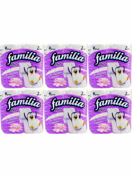 Familia Plus Туалетная бумага Магический цветок двухслойная, 4 шт, 6 упаковок