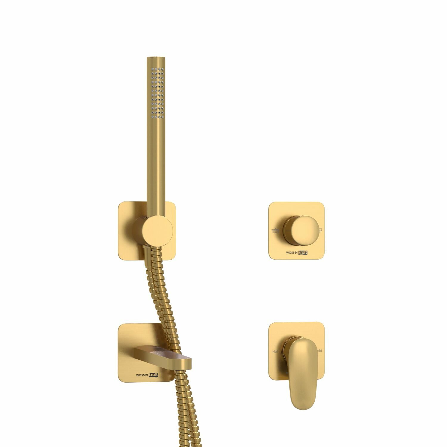 Встраиваемый комплект для ванны с лейкой и изливом, WasserKRAFT, матовое золото A3651.282.284.285.194.286