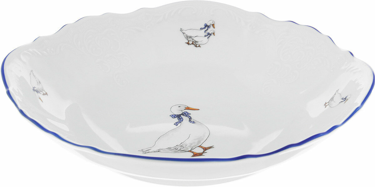 Салатник фарфоровый большой 25 см Bernadotte Гуси, салатница для сервировки стола, белый фарфор, Бернадотт Чехия