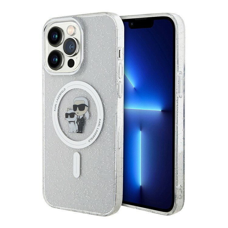 Karl Lagerfeld чехол с блестками для iPhone 14 Pro Max, NFT Karl & Choupette Glitter прозрачный (MagSafe)