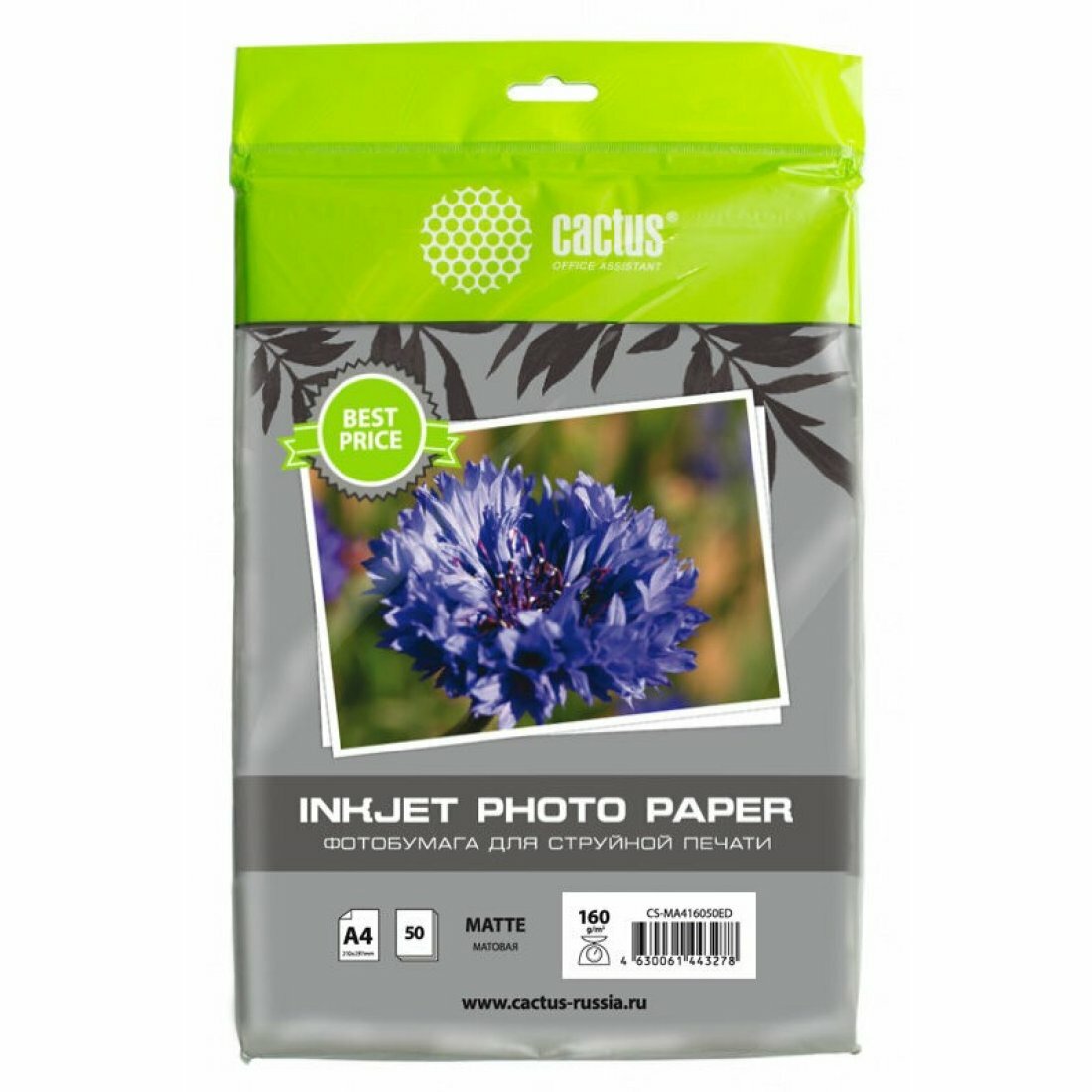Фотобумага Cactus CS-MA416050ED A4/160г/м2/50л./белый матовое для струйной печати