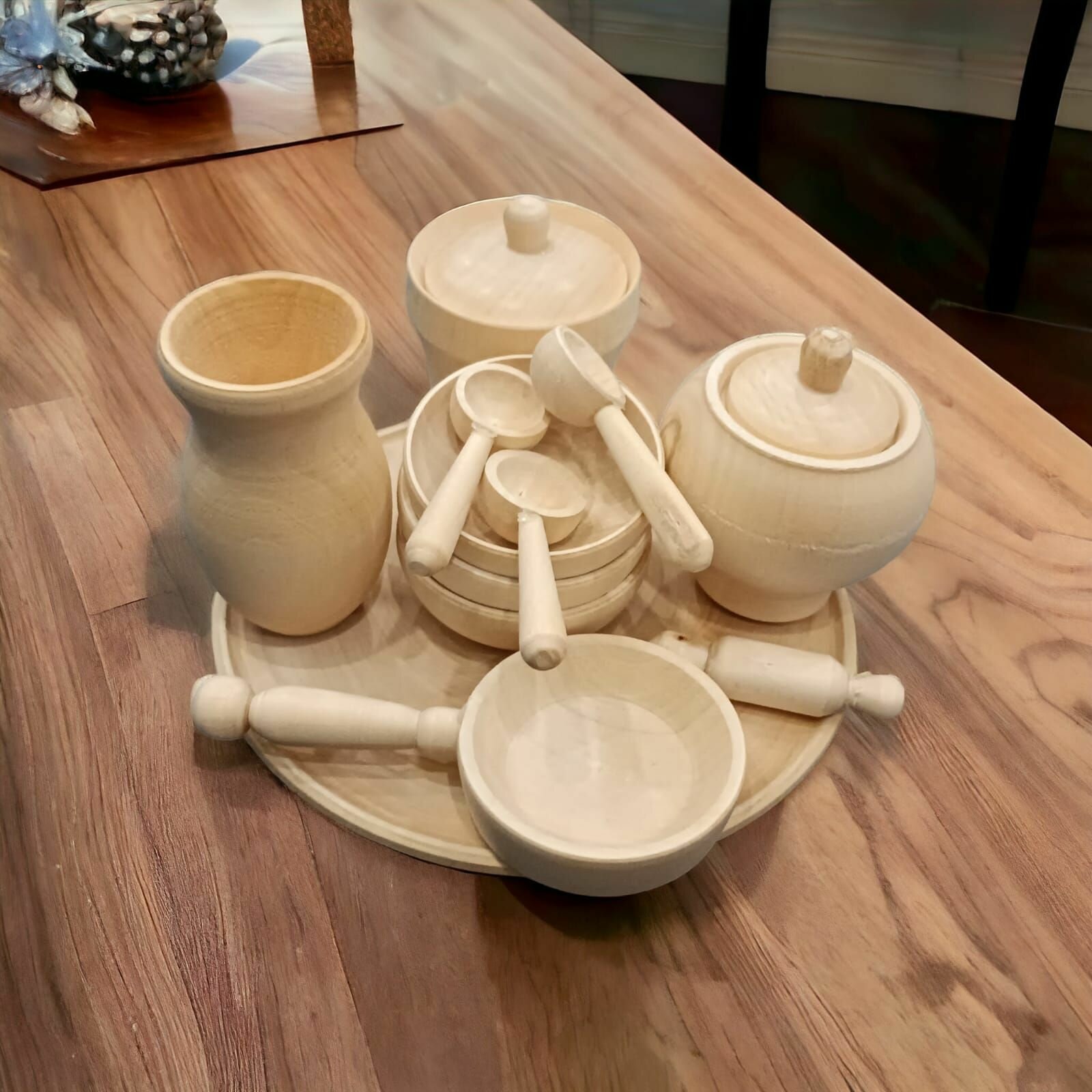 Столовый набор 3 персоны/Кукольная деревянная посуда