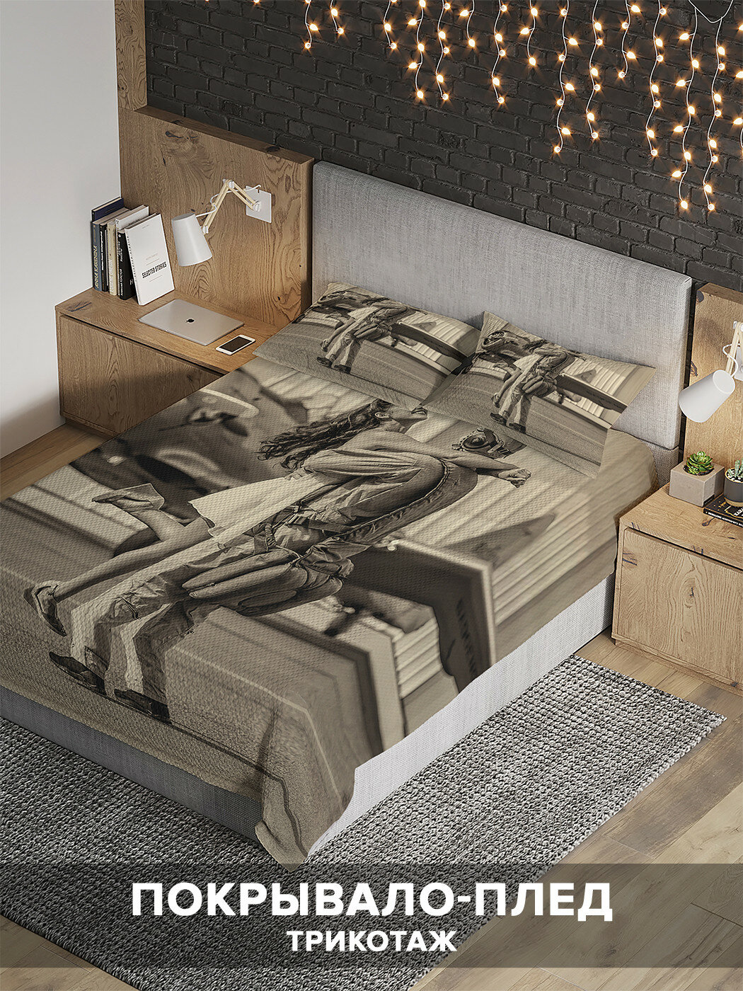 Покрывало на 1,5-спальную кровать Ambesonne Ambesonne "Девушка летчика" 160х220 см с 2-мя наволочками 50x70 см