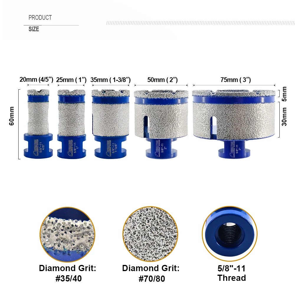 Алмазные сверлильные фрезы SHDIATOOL 20/25/35/50/68 мм 35mm, 58 thread