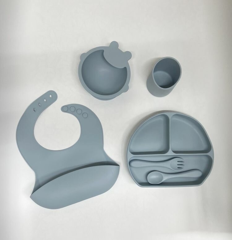Набор детской посуды для кормления силиконовый светло-синий