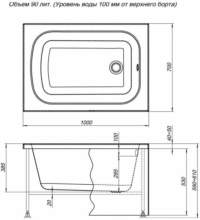 Акриловая ванна Aquanet Seed 100x70 216308