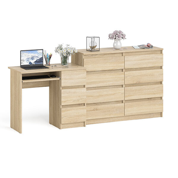 Стол компьютерный Мори МС-6 правый + Комод МК1200.8, цвет дуб сонома