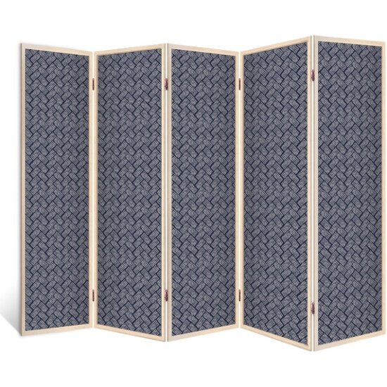 Ширма перегородка Декор Депо для комнаты деревянная "Японский ирис" двухсторонняя с картинкой (абстр) 5 створок кремовый дуб 176х230 см 18 кг
