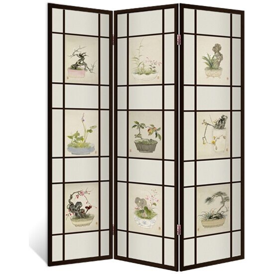 Ширма перегородка Декор Депо для комнаты деревянная "Японская живопись. Цветы" двухсторонняя с картинкой (цветы) 3 створки венге 176х140 см 11 кг
