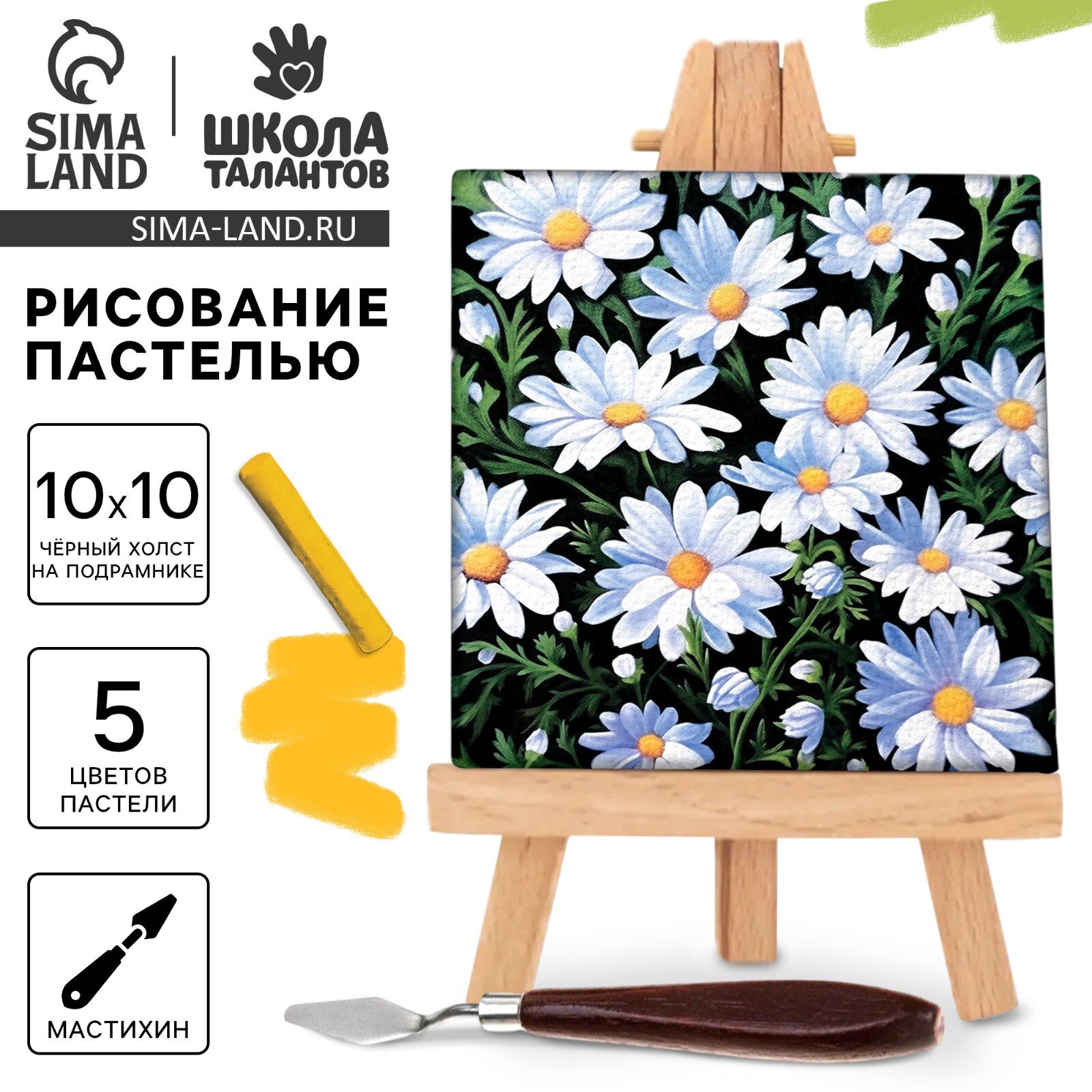 Рисование пастелью c холстом на подрамнике «Ромашки», набор для творчества, 10291578