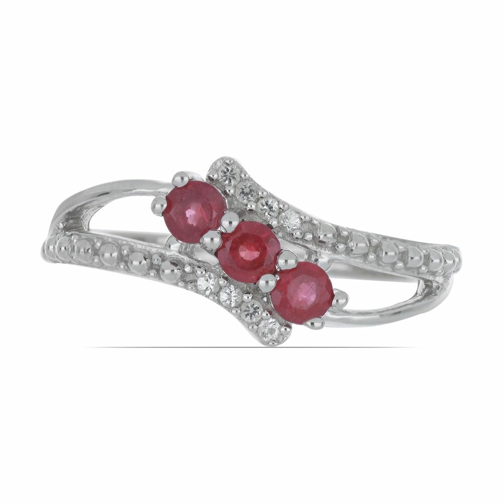 Кольцо тонкое, серебро, 925 проба, родирование, топаз, рубин