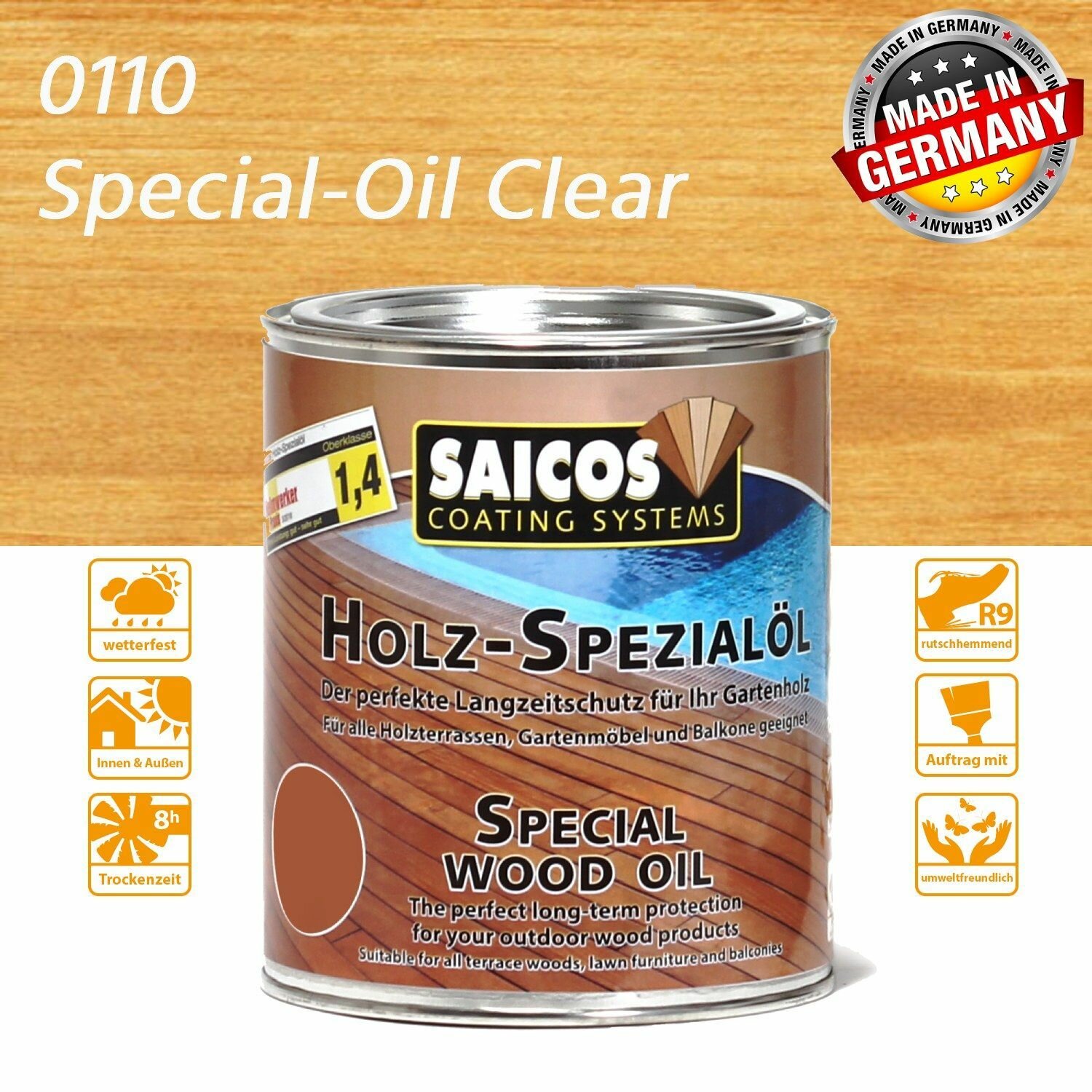 Масло для террас и садовой мебели атмосферостойкое SAICOS Holz-Spezialol 0110 (Прозрачный) 0.75 л.