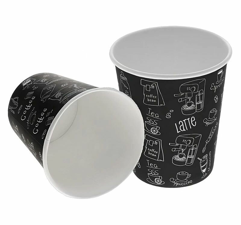 Набор стаканов картонных 250мл d-80мм с надписями 1-слойный уп/50шт для горячего