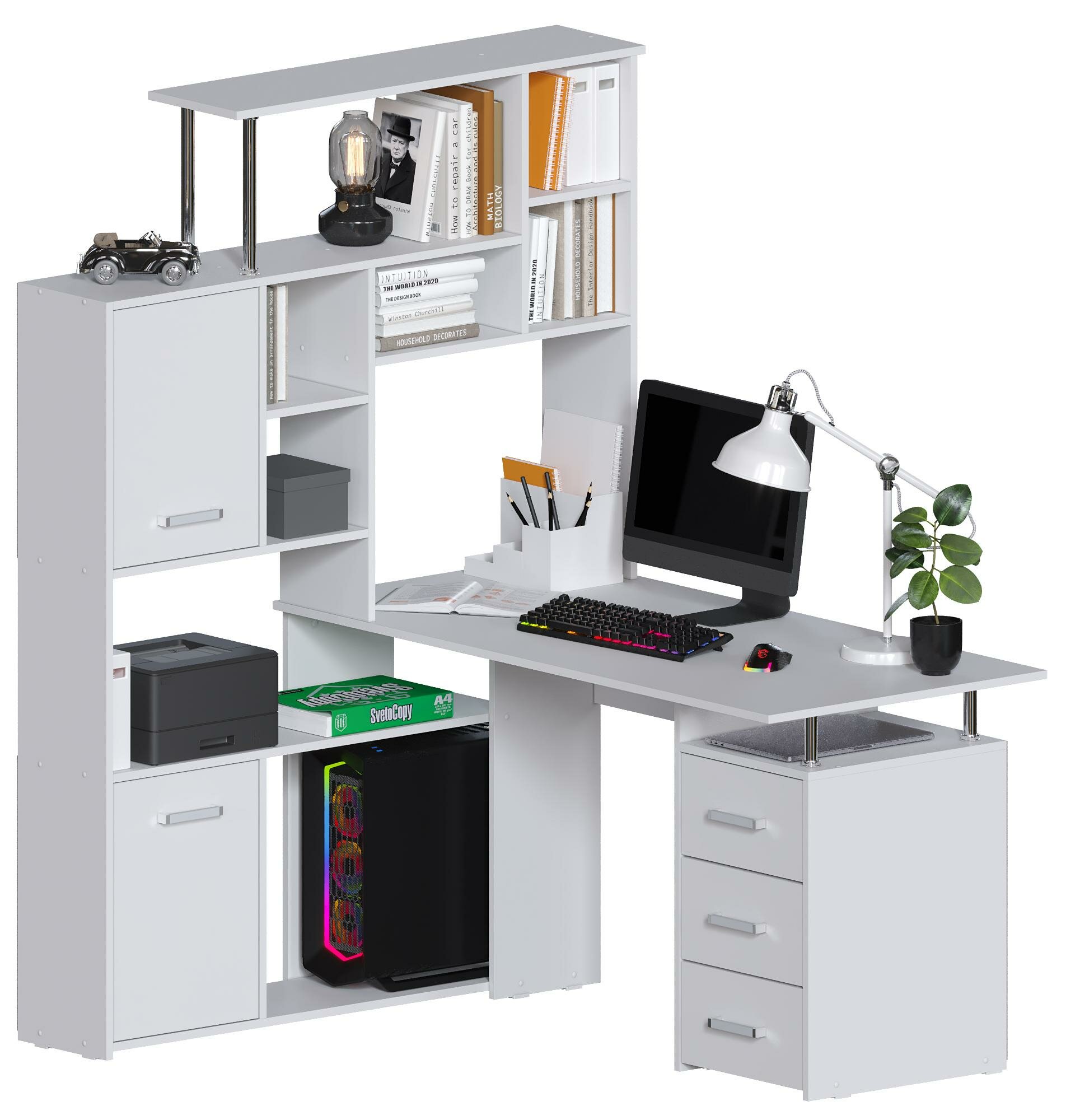 Компьютерный стол КС-15 Орхидея Белый Левый