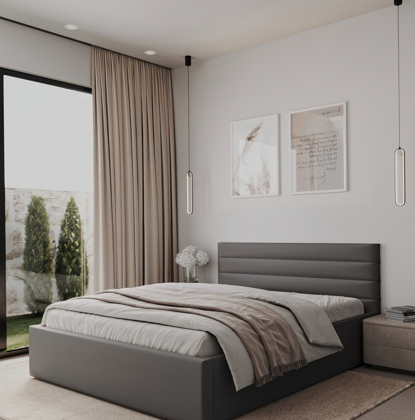 Кровать с матрасом 140х200 двуспальная с подъемным механизмом и ящиком для белья, темно-серая