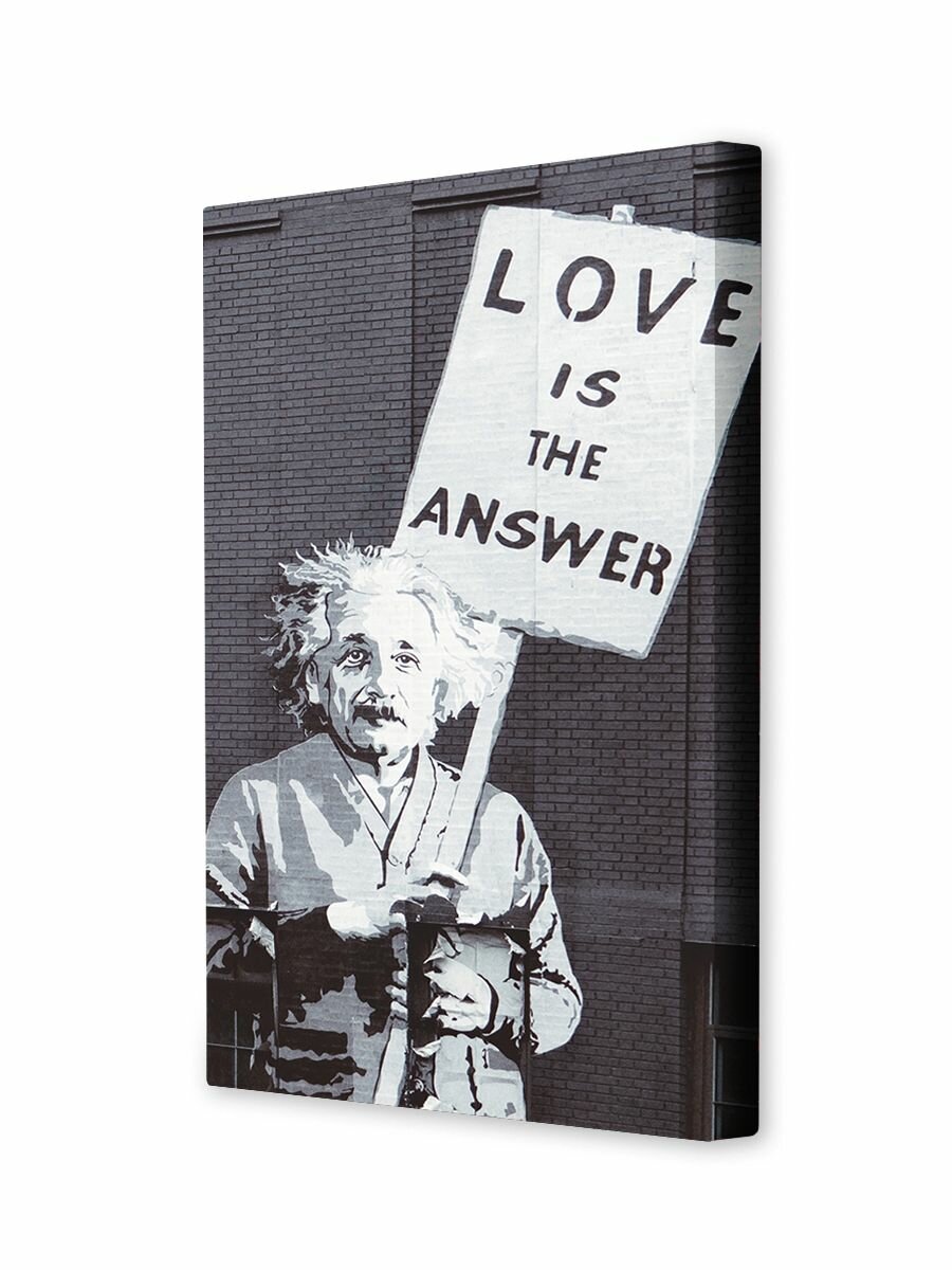 Интерьерная картина на холсте в стиле поп-арт / в лофт / любовь в гостиную, эйнштнейн, в спальню на стену бэнкси, Banksy, для детей интерьера "Love is", 33 х 59 см, MaskOff, 1 шт.