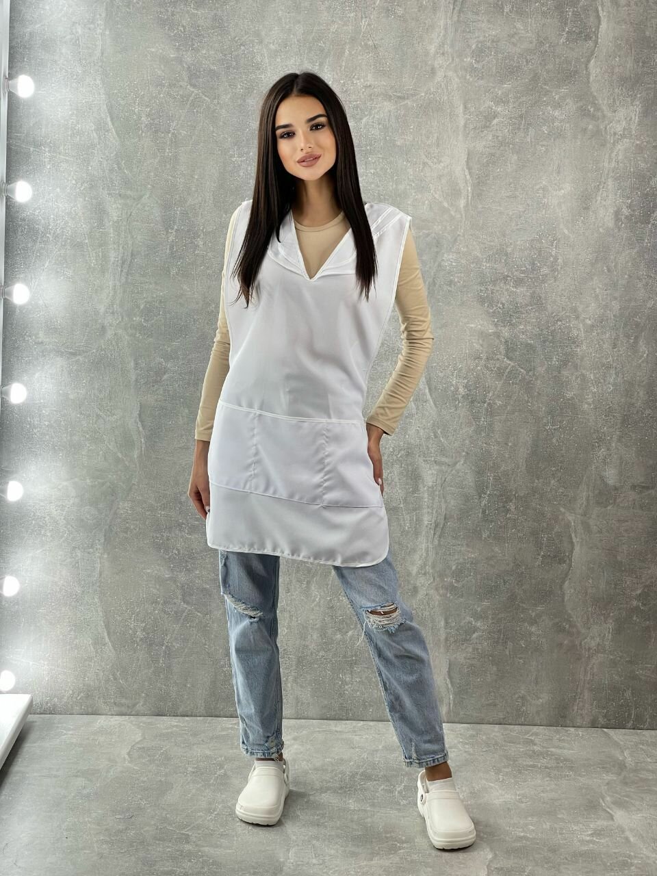 Рабочий фартук SPECMED-ODEGDA "Волна", полиэстер, белый, размер 52-60