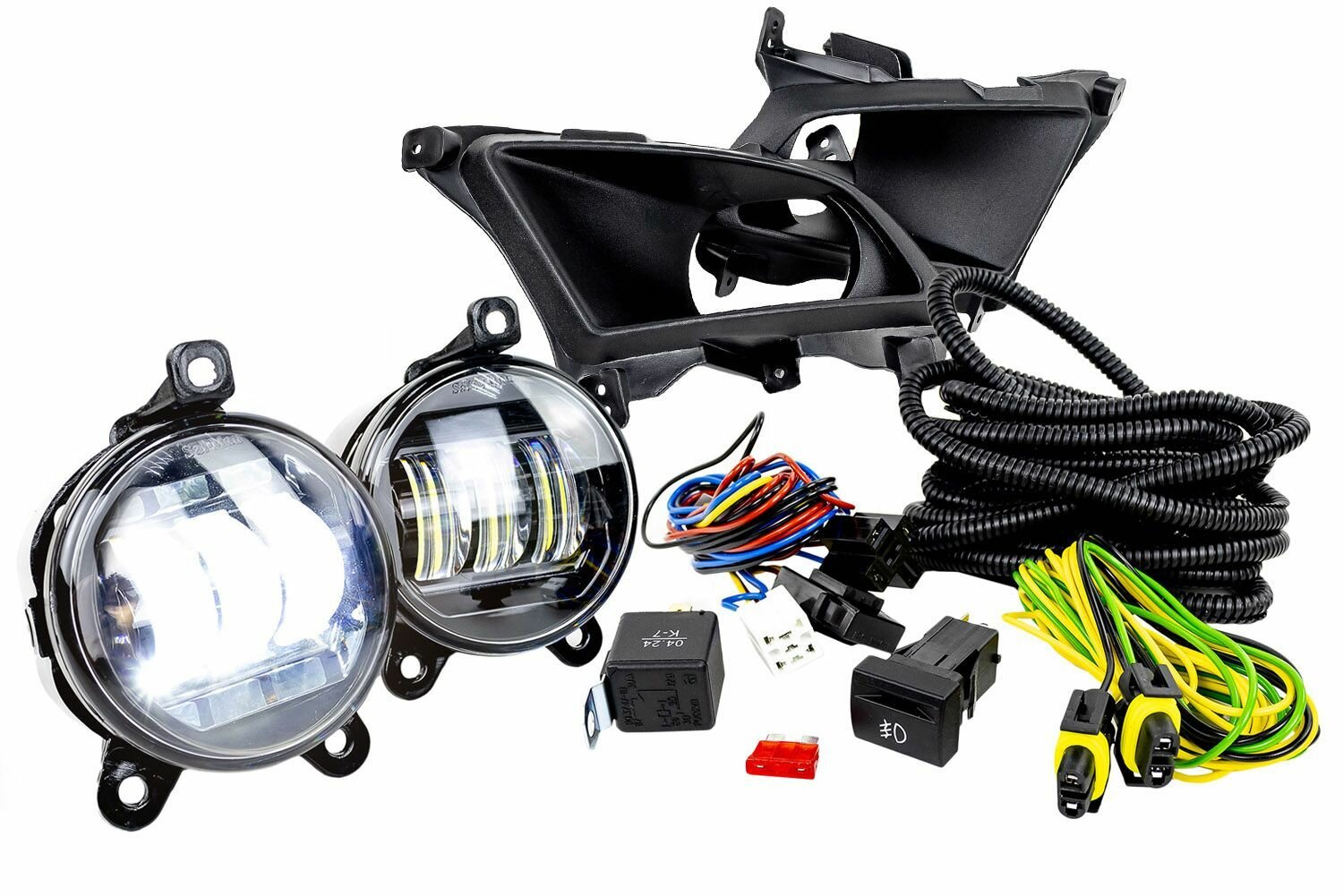 Комплект подключения противотуманных фар ML Auto Light Technology с ПТФ Sal-Man 65W и рамками для Лада Приора SE, Приора 2